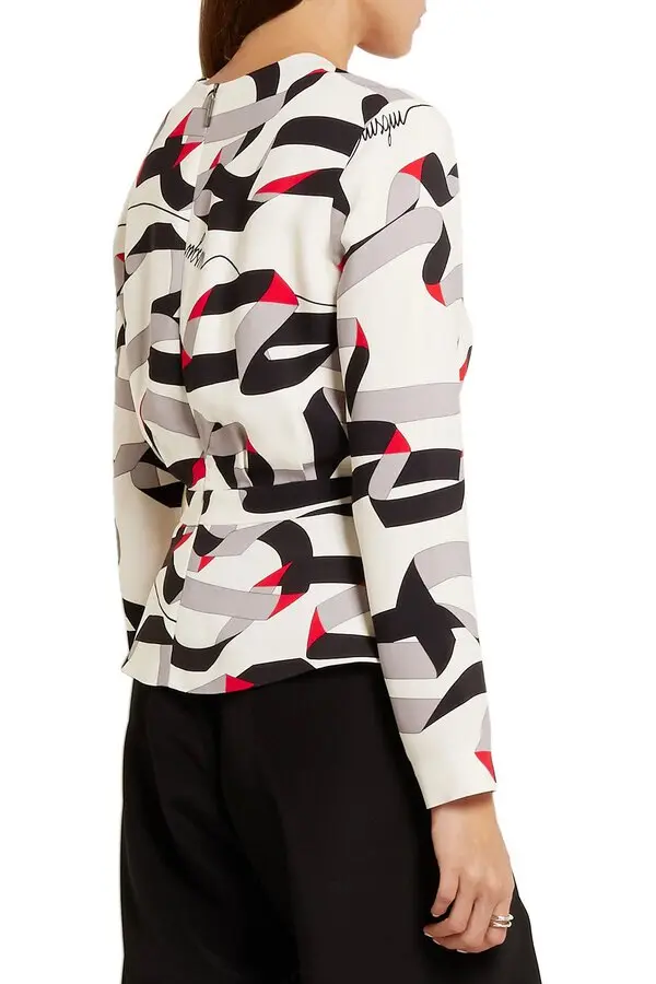 MSGM Printed Crepe Peplum Top
