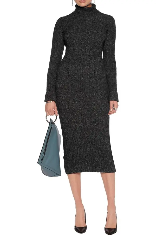 GANNI Ribbedknit Turtleneck Midi Dress