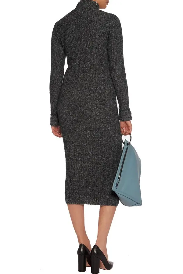 GANNI Ribbedknit Turtleneck Midi Dress