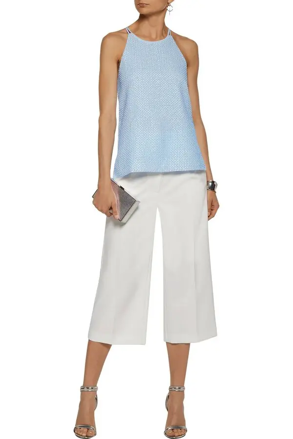 Halston Embellished Crepe De Chine Top