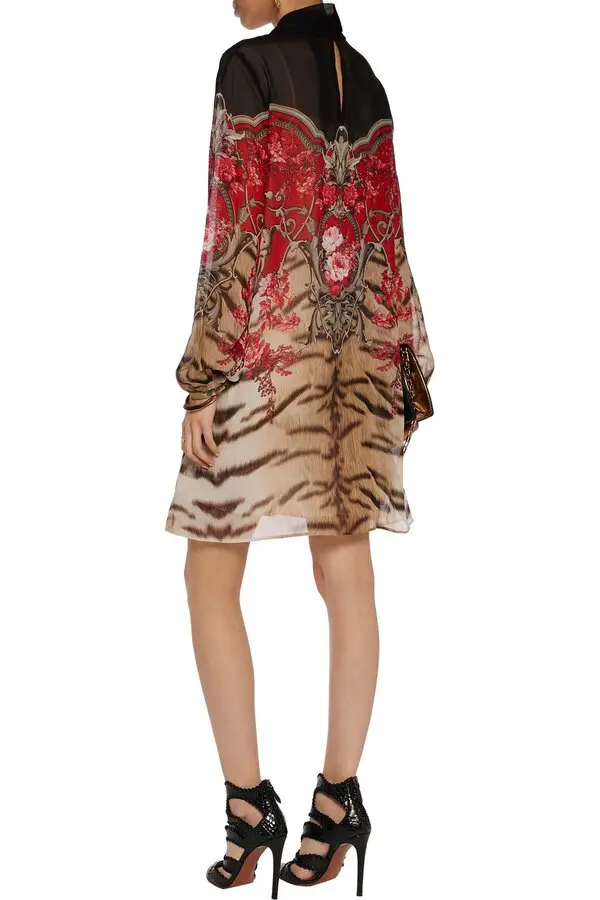 Roberto Cavalli Printed Silkchiffon Turtleneck Mini Dress