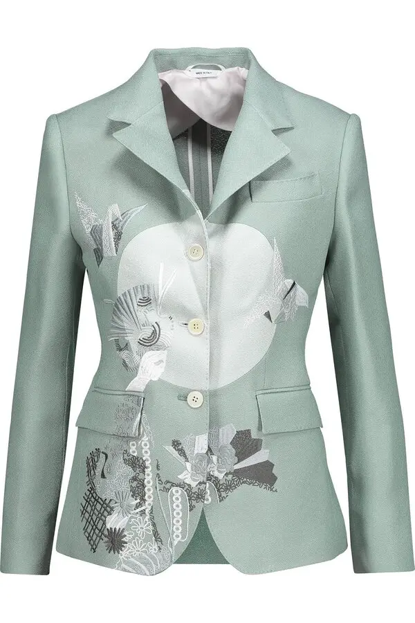 Thom Browne Embroidered Silkblend Crepe Blazer - Gray