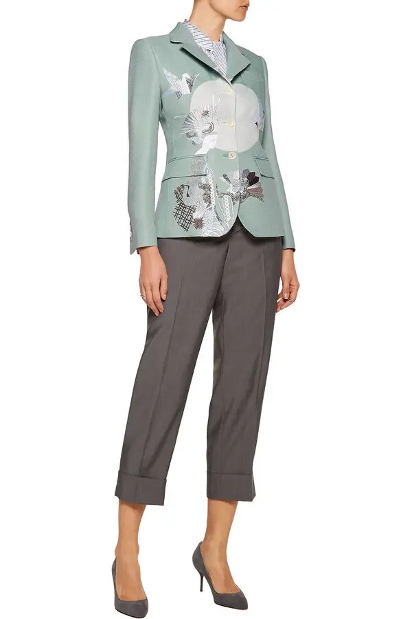 Thom Browne Embroidered Silkblend Crepe Blazer