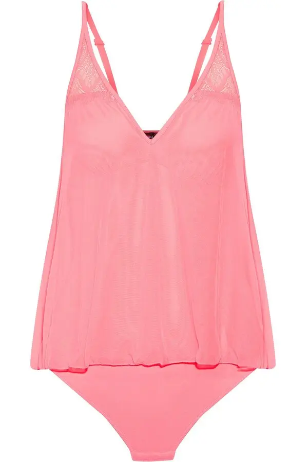 Cosabella Cheyenne Layered Lacetrimmed Stretchtulle And Jersey Bodysuit - Pink