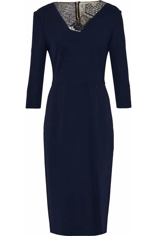 Roland Mouret Lace And Meshpaneled Crepe Dress - Navy