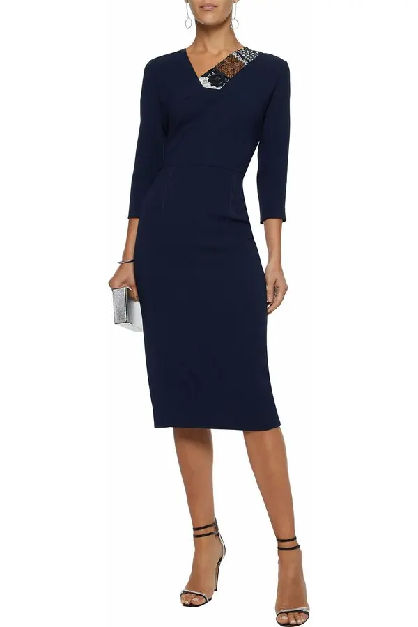 Roland Mouret Lace And Mesh Paneled Crepe Dress