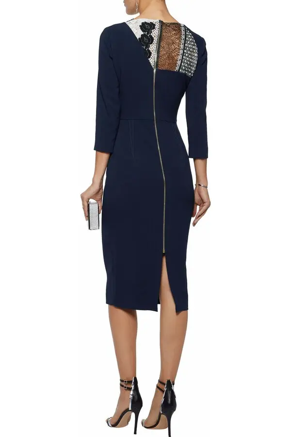Roland Mouret Lace And Mesh Paneled Crepe Dress