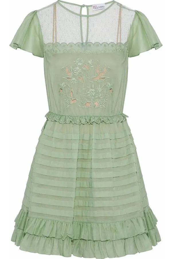 Red Valentino Point D'espritpaneled Embellished Gauze Mini Dress - Mint