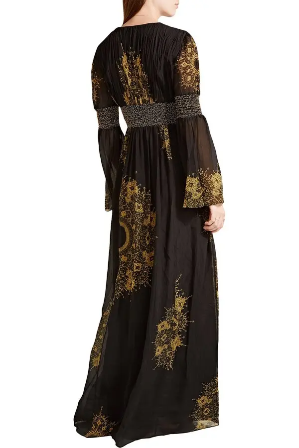 Rachel Zoe Blair Embellished Printed Crinkled Silk Chiffon Maxi Gown