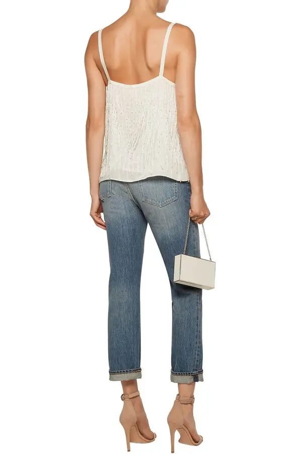 L'Agence Jezebel Fringed Beaded Satin Top