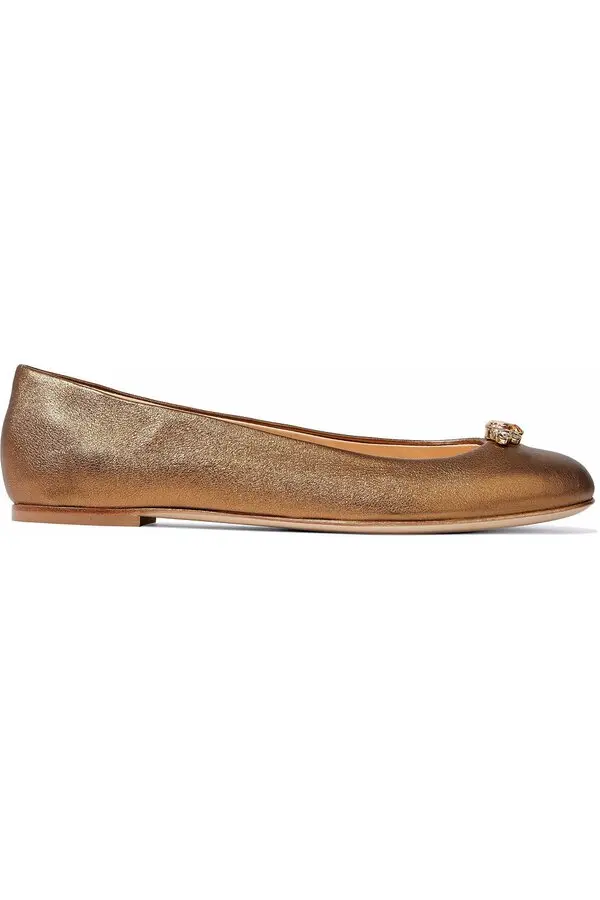 GIUSEPPE ZANOTTI Crystalembellished Metallic Leather Ballet Flats - Bronze