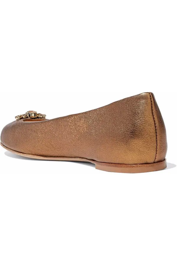 GIUSEPPE ZANOTTI Crystalembellished Metallic Leather Ballet Flats