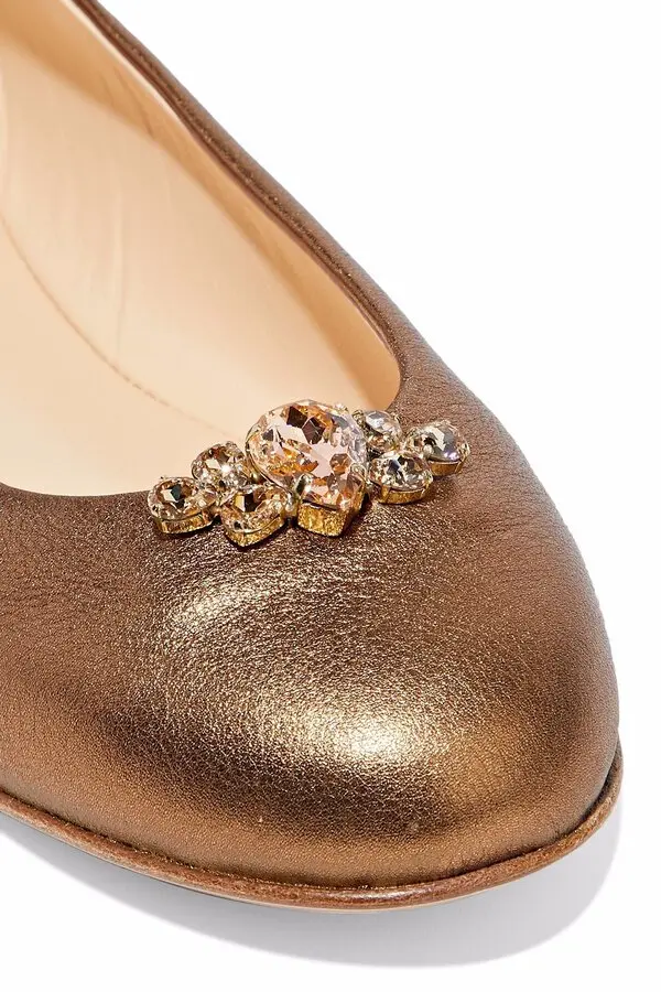 GIUSEPPE ZANOTTI Crystalembellished Metallic Leather Ballet Flats