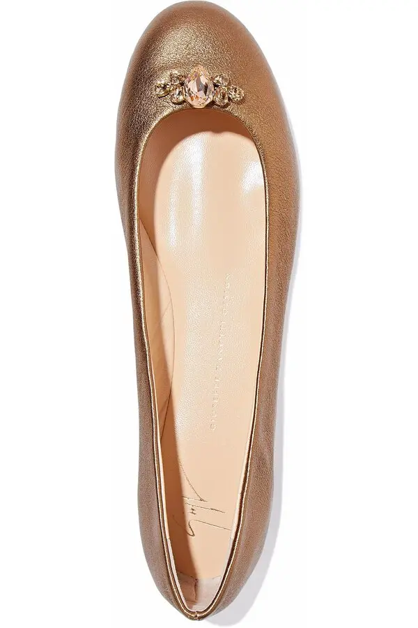 GIUSEPPE ZANOTTI Crystalembellished Metallic Leather Ballet Flats