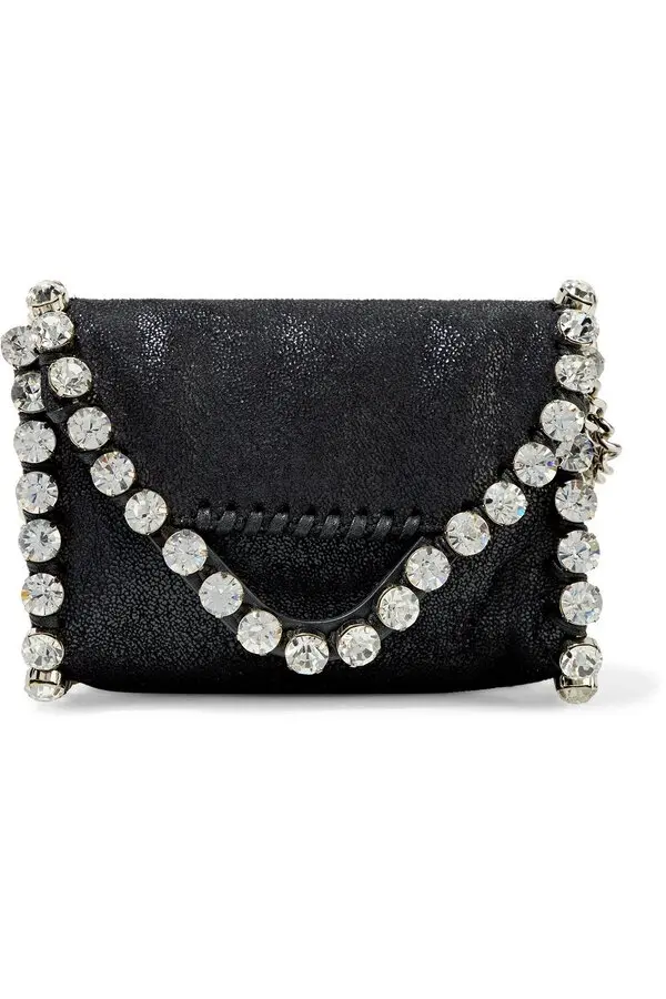 Stella McCartney Crystal-embellished Faux Brushed Leather Clutch - Black