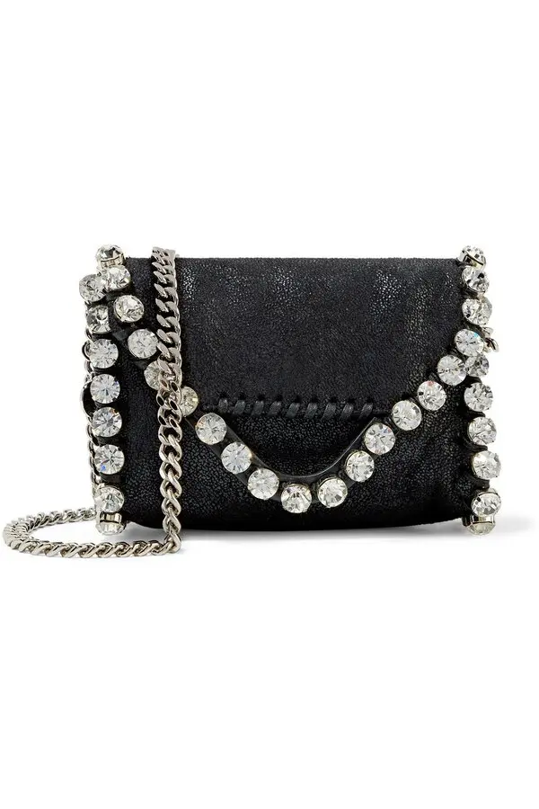 Stella McCartney Crystal-embellished Faux Brushed Leather Clutch