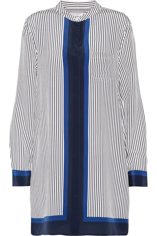 Equipment Belen Pinstriped Silk Mini Shirt Dress - Navy