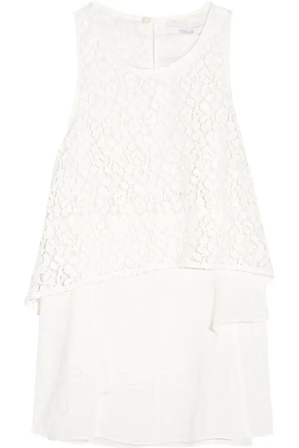 Derek Lam 10 Crosby Empire Layered Corded Lace And Cottonblend Top - White