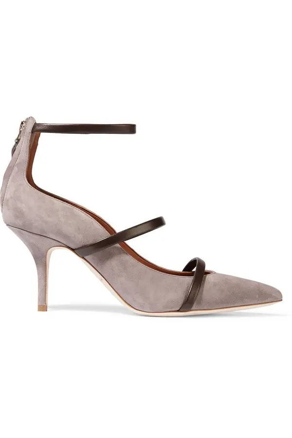 MALONE SOULIERS Leathertrimmed Suede Pumps - Gray