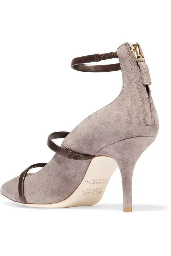 MALONE SOULIERS Leathertrimmed Suede Pumps