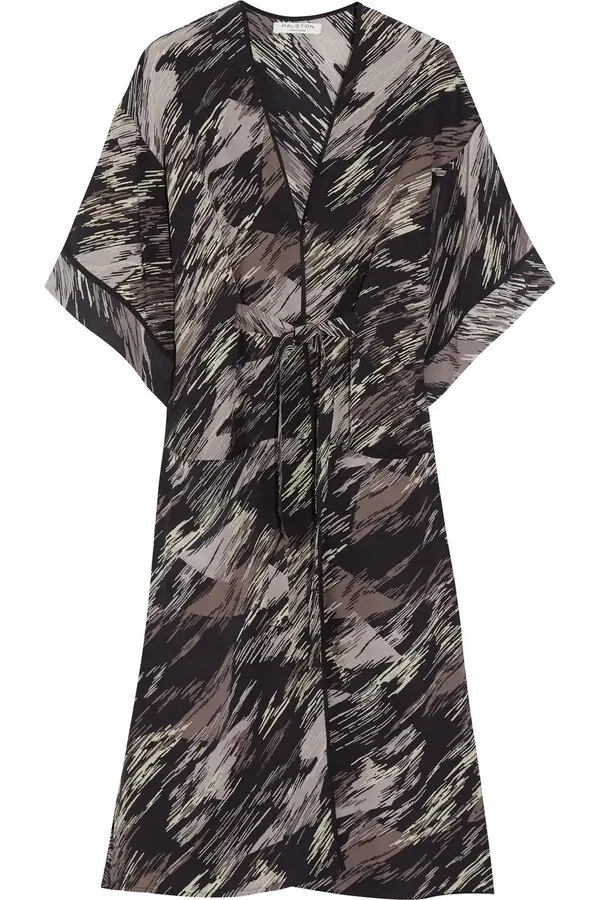 Halston Printed Silk Crepe De Chine Kimono Jacket