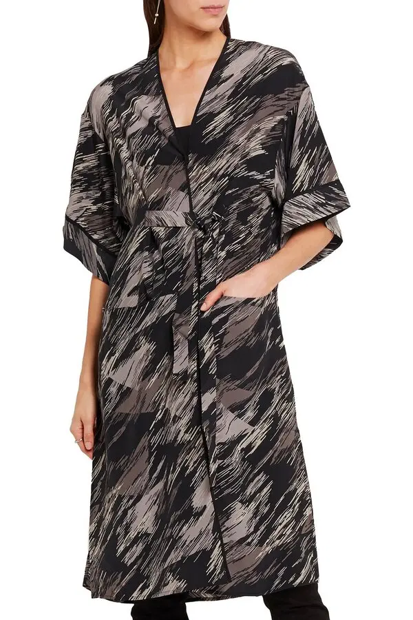 Halston Printed Silk Crepe De Chine Kimono Jacket