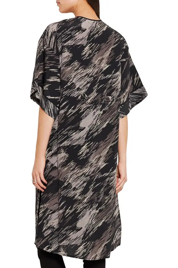 Halston Printed Silk Crepe De Chine Kimono Jacket