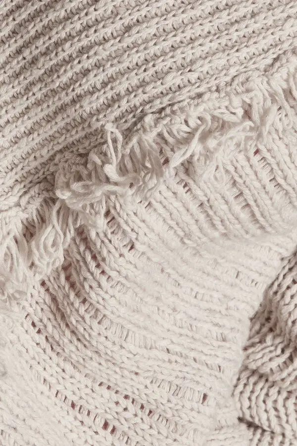 Line Fringed Openknit Cotton Sweater