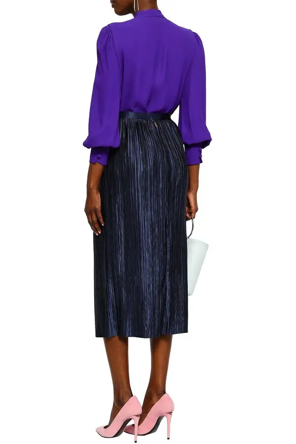 Tibi Plissé Satin Midi Skirt