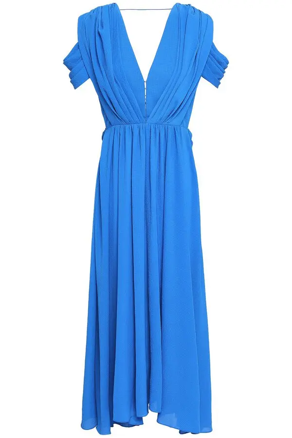 EMILIA WICKSTEAD Anderson Draped Crinkled Crepe De Chine Midi Dress - Blue
