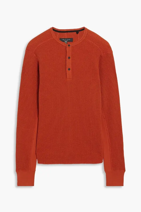 Rag & Bone Devon Paneled Waffleknit Cotton Henley Tshirt