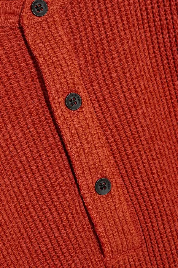 Rag & Bone Devon Paneled Waffleknit Cotton Henley Tshirt