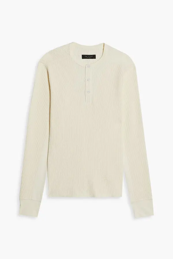 Rag & Bone Devon Waffleknit Cotton Henley Tshirt - Ivory