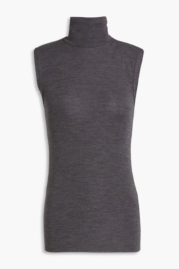 Brunello Cucinelli Mélange Wool-blend Jersey Turtleneck Top - Anthracite