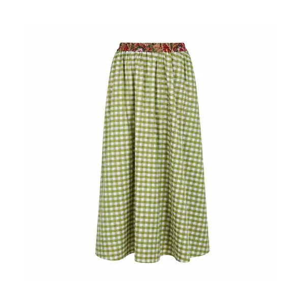 IZABELA MANDOIU Midi Skirt In Gingham Cotton - Green