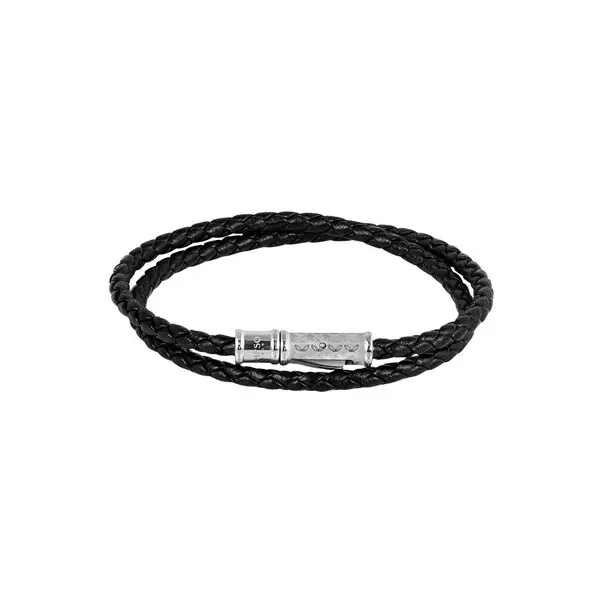 Tateossian Thompson Lucky Clover Double Wrap Bracelet In Leather - Black