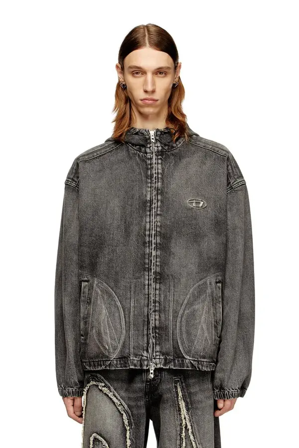 DIESEL® Hooded Jacket In Faded Denim - Black