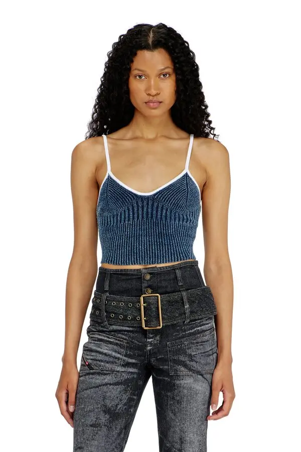 DIESEL® Crop Top In Indigo Bouclé Ribbed Knit - Multicolor