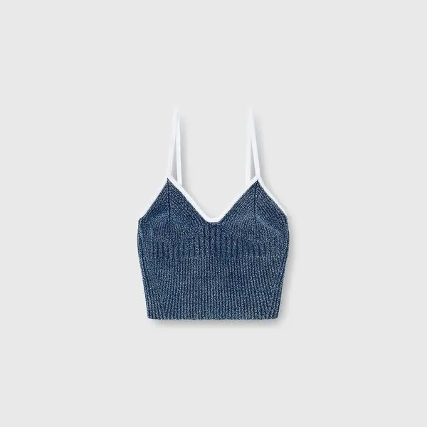 DIESEL® Indigo Bouclé Ribbed Knit Cropped Top With Spaghetti Straps - Multicolor