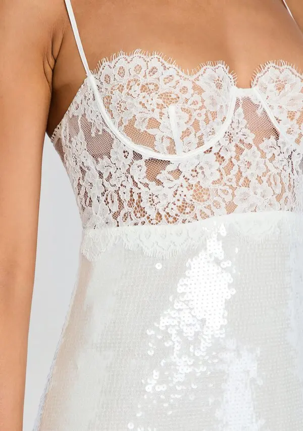 Retrofete Alixandra Sequin Mini Dress With Lace Bustier