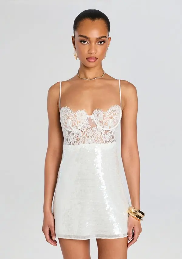 Retrofete Alixandra Sequin Mini Dress With Lace Bustier