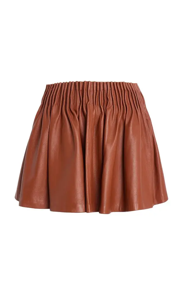 Ulla Johnson Monika Gathered Leather Mini Skirt - Brown
