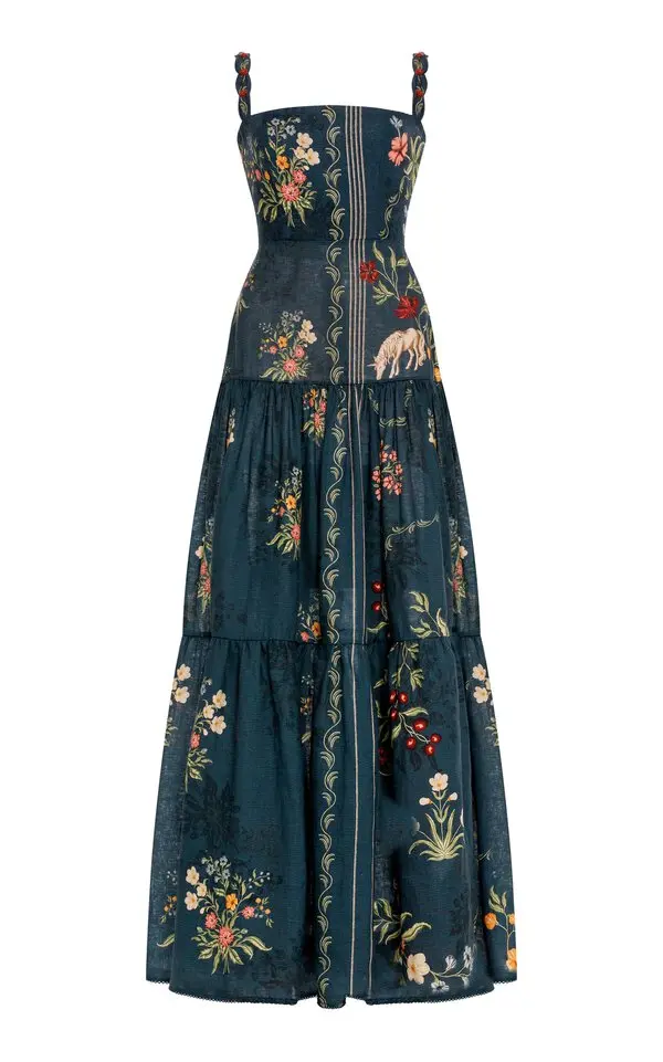 Agua Bendita Lima Maxi Isolda Linen Dress - Multi