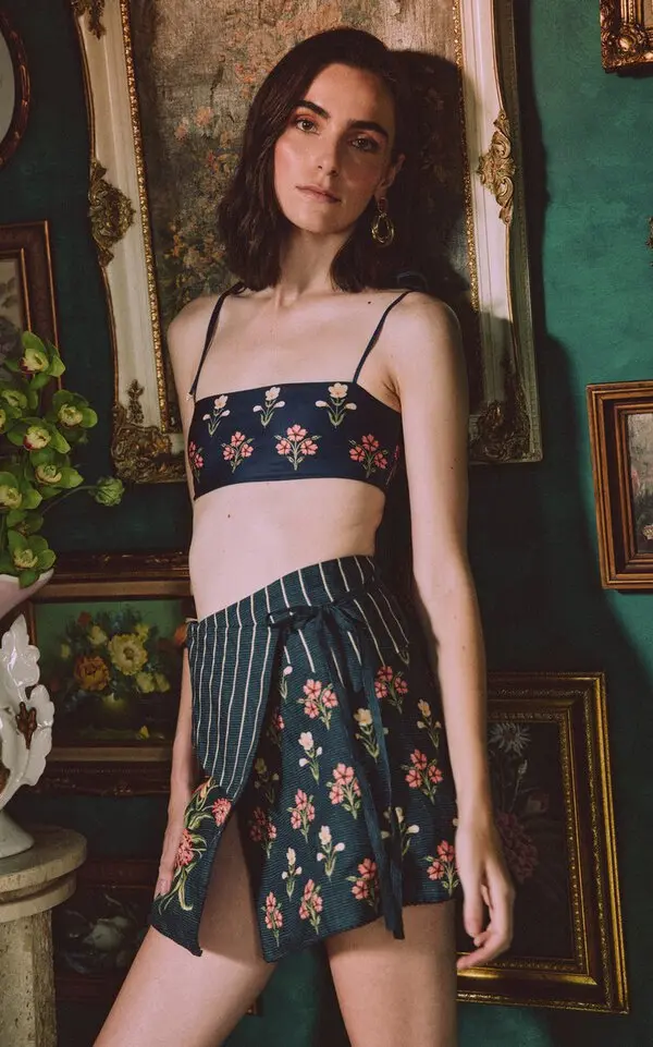 Agua Bendita Arte Isolda Linen Wrap Mini Skirt