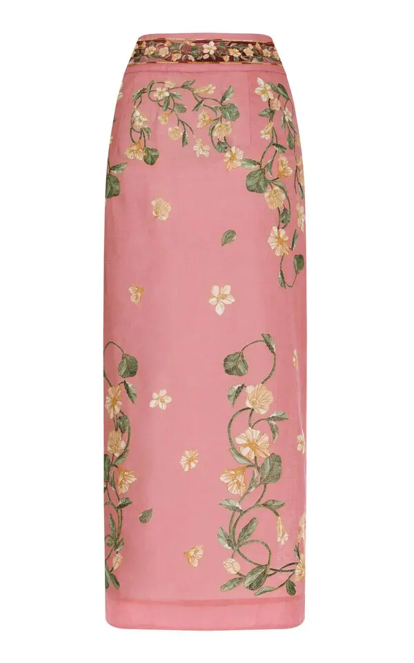 Agua Bendita Linen Floral Wrap Maxi Skirt