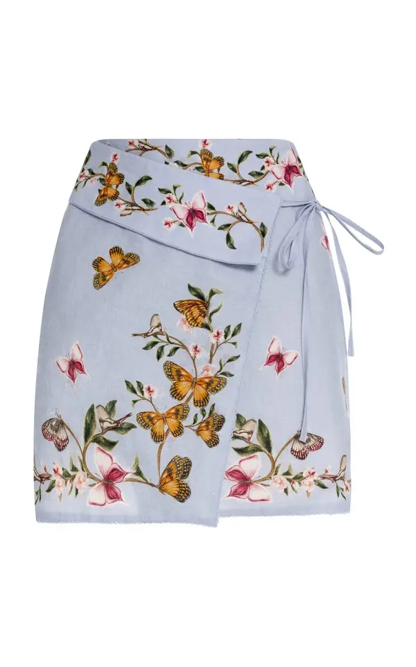 Agua Bendita Amuleto Orquidea Linen Wrap Mini Skirt - Multi