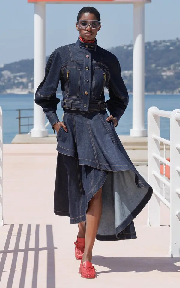 Zimmermann Clash Denim Cotton-blend Peplum Midi Skirt