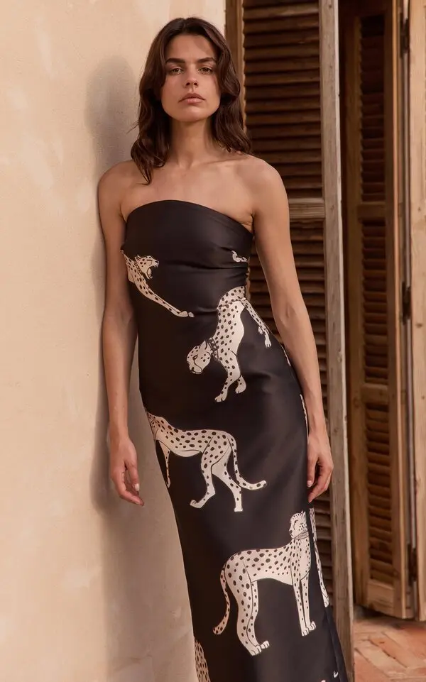 ROAME Pasca Cheetahl Strapless Maxi Dress