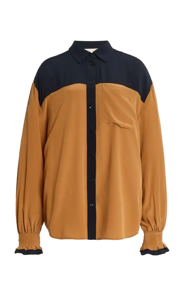 Ulla Johnson Nova Colorblock Silk Blouse - Tan