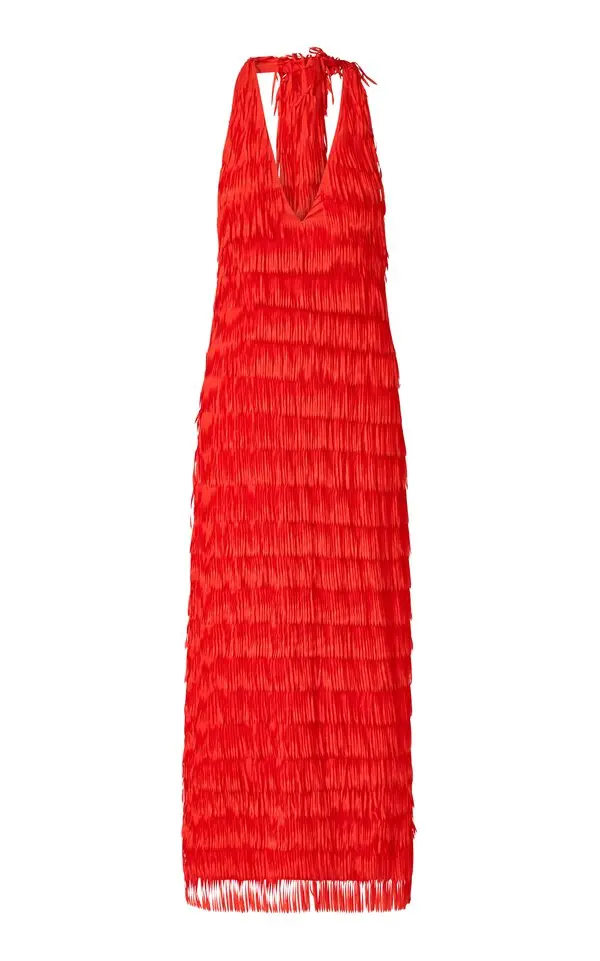 ROAME Ischia Fringe Halter Maxi Dress